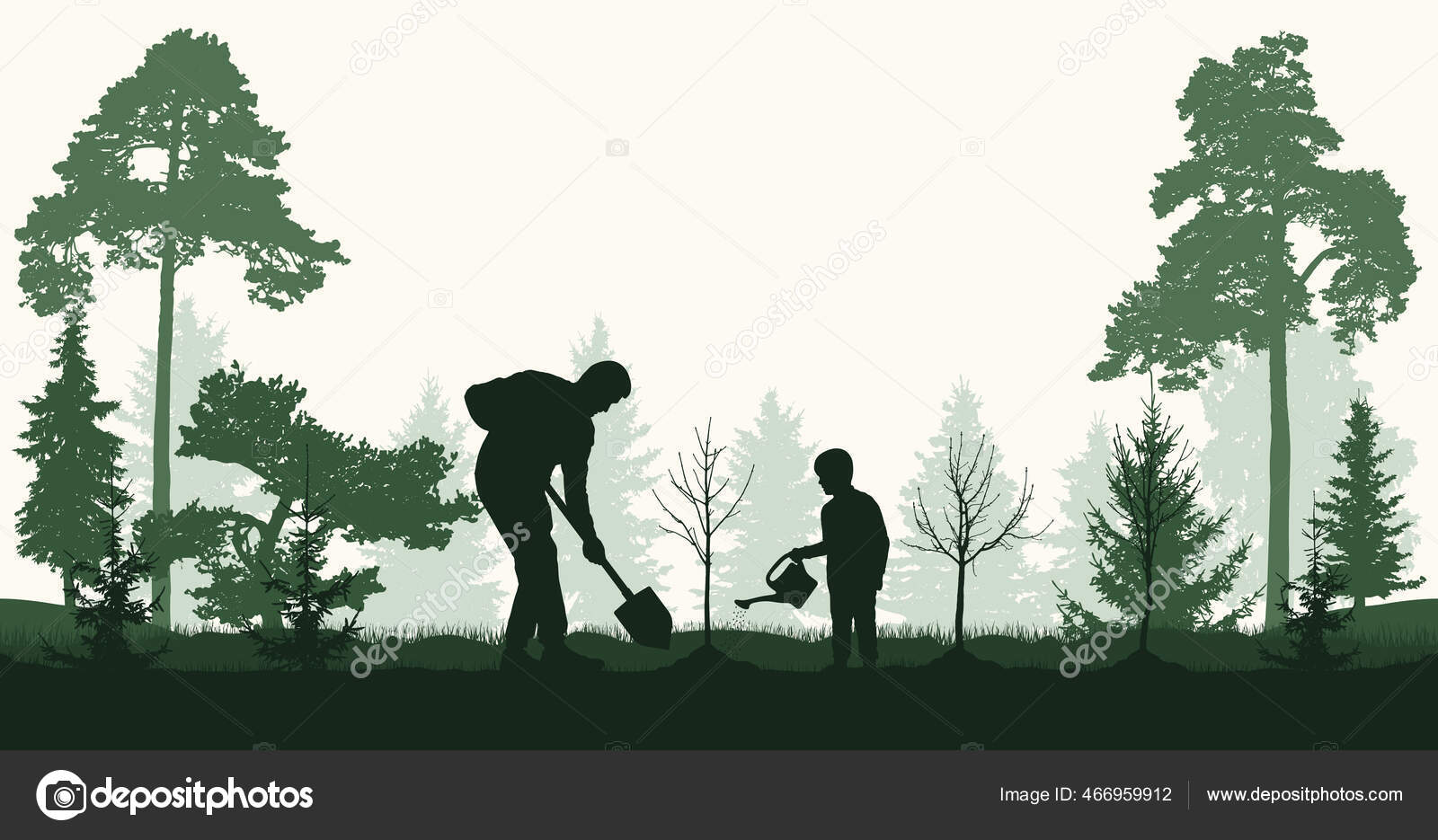 Reforestation Planting Trees Forest Man Child Plant Bare Tree Fir Stock ...