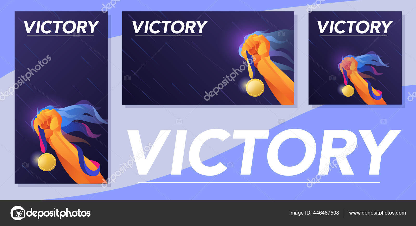Set Design Layout Symbol Victory Hand Raised Medal Movement Energy ...