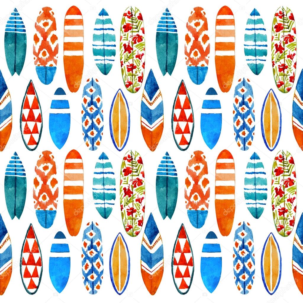 Surfboard watercolor seamless pattern. Stock Photo by ©bigbadmutuh ...