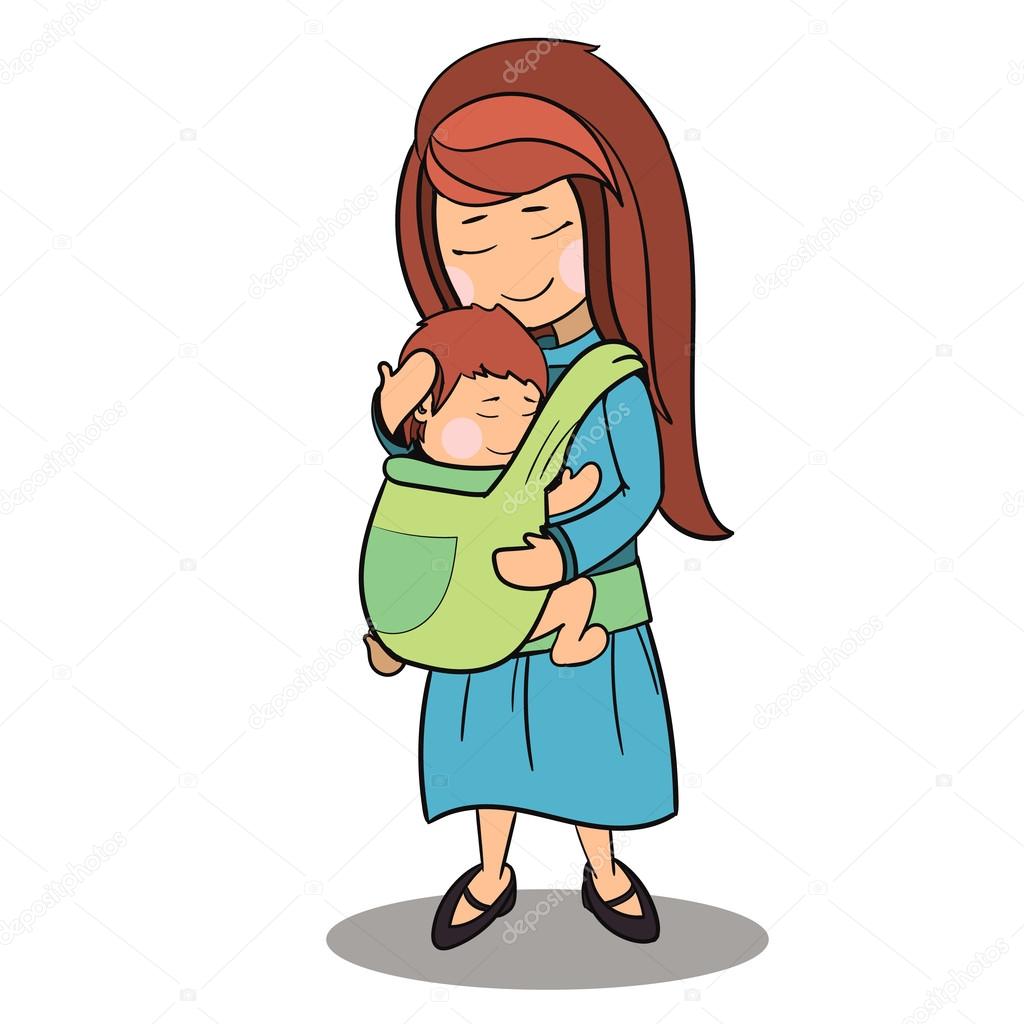 Mother and a baby vector cartoon characters. Stock Illustration by ...