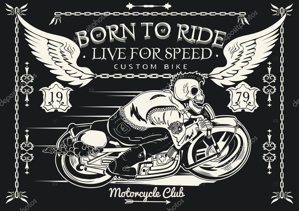 Skull rider on classic motorcycle — Stock Vector © VECTURE #97355986