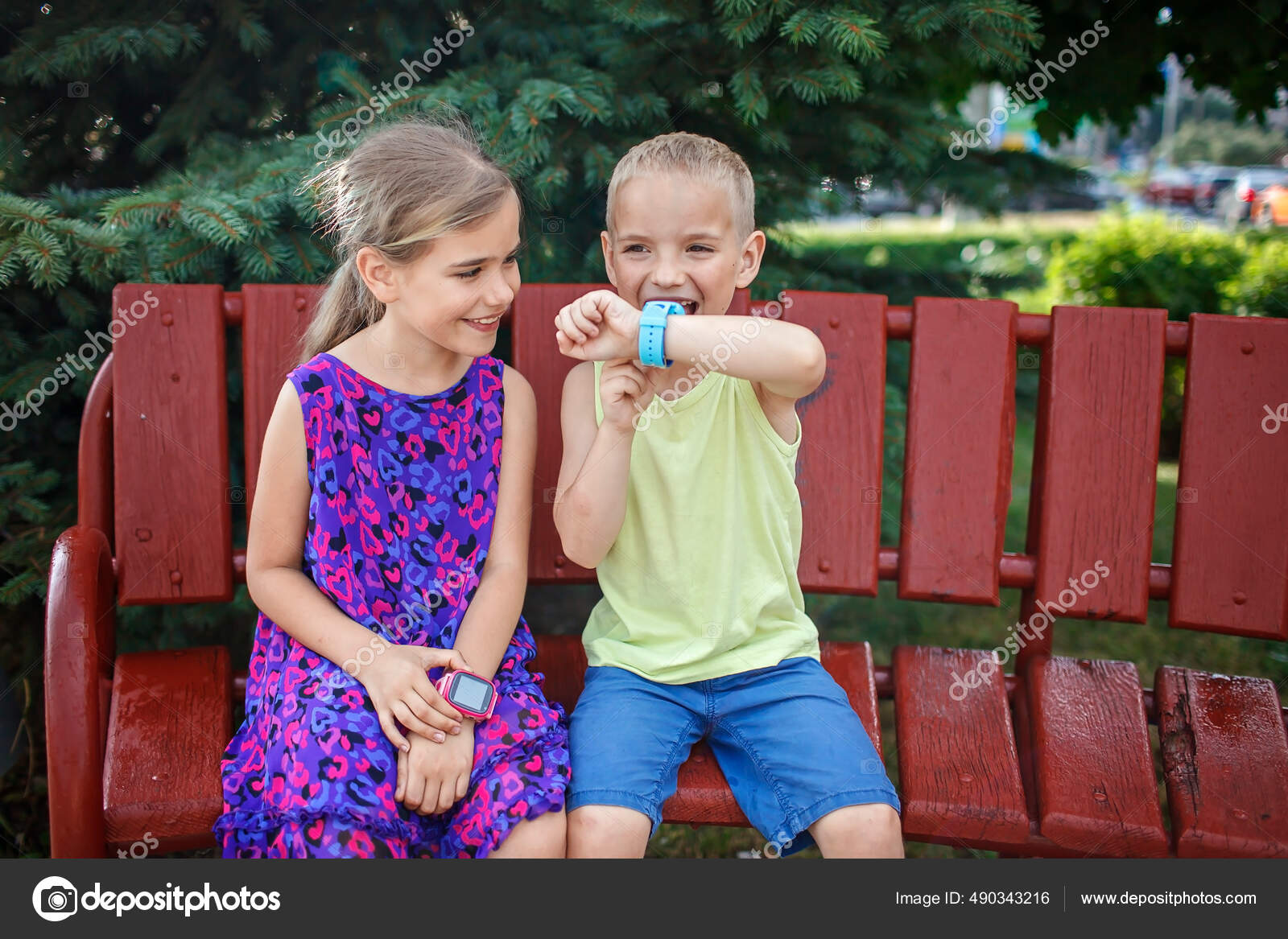 Kids using smartwatches with interest, care and parents control, new ...