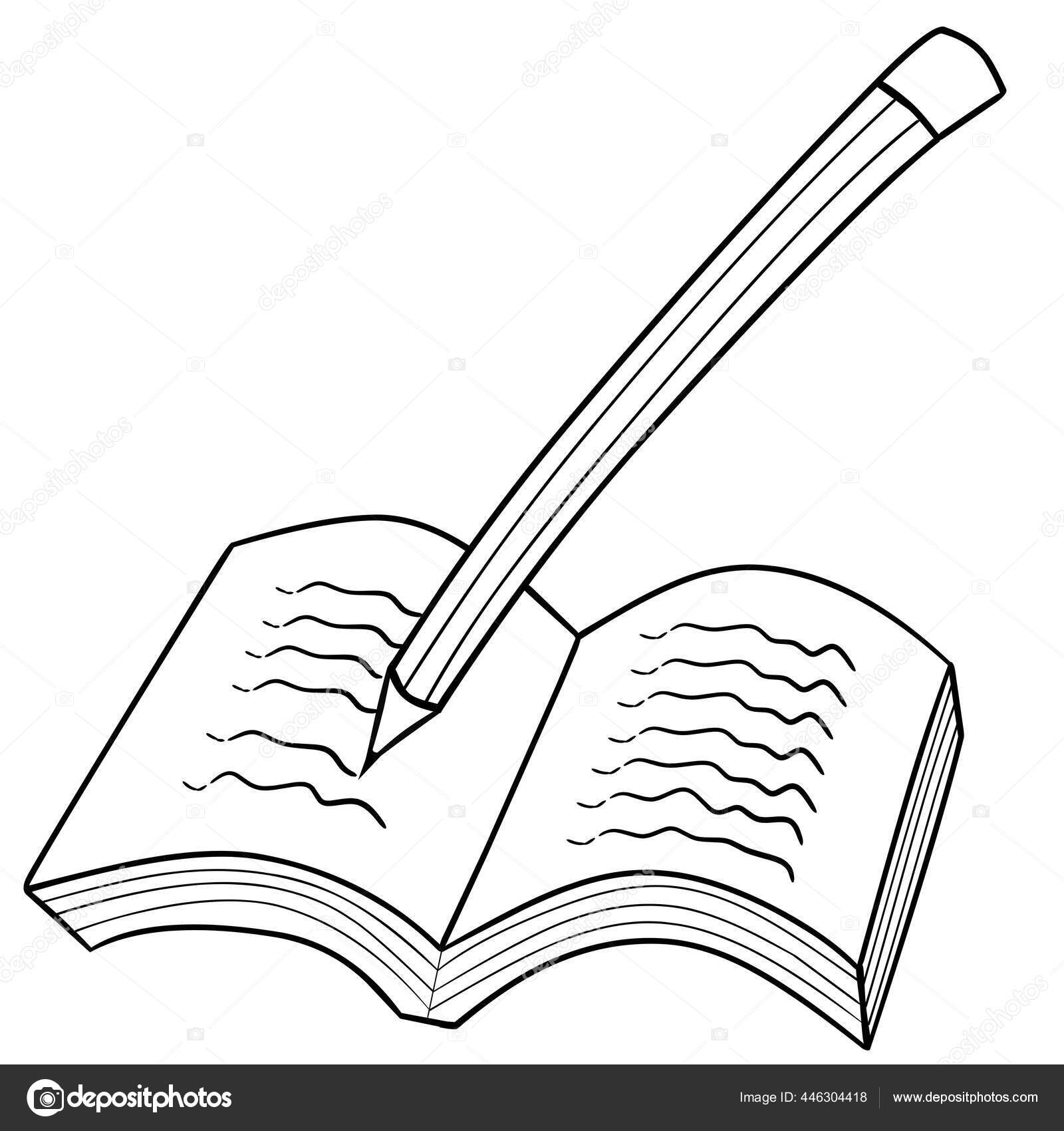Buch Mit Stift Und Bleistift Symbol Umrissstil Auf Weißem Hintergrund ...