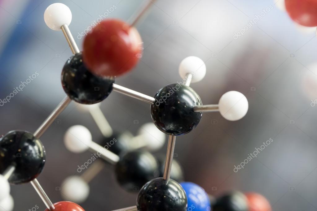 Molecular, DNA and atom model in science research lab — Stock Photo ...