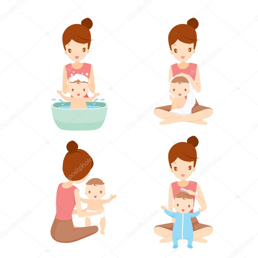 Mother Washing Baby Set — Stock Vector © MatoomMi #104529260