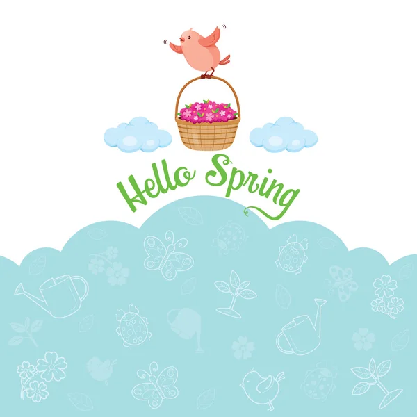 Hello Spring Letter Decorating With Animal, Leaf And Flower Stock ...