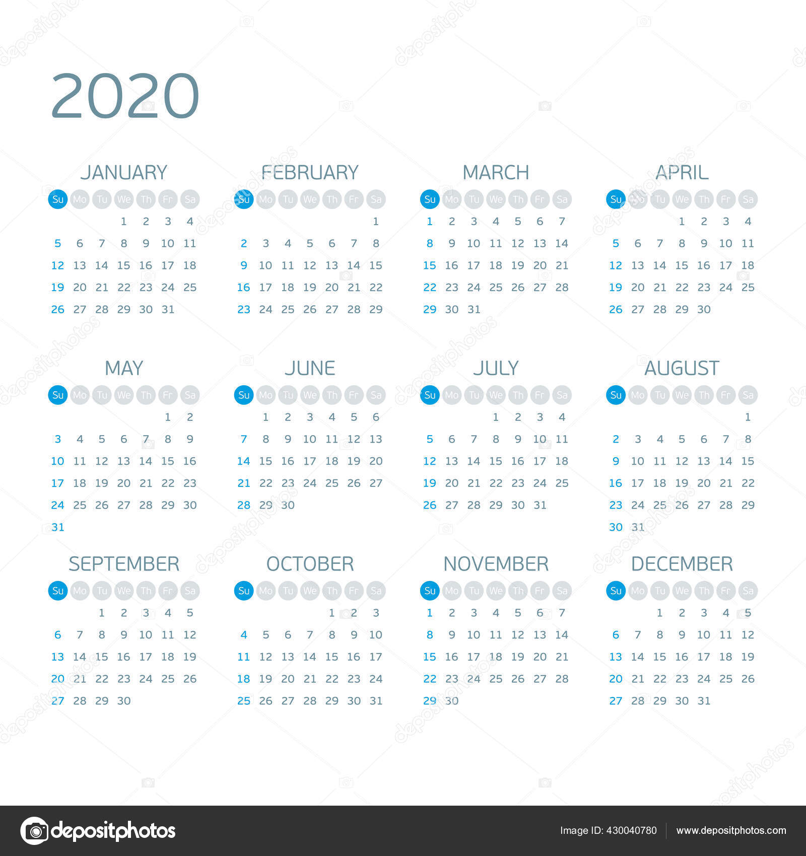 Calendar 2020 year vector. Stock Vector Image by ©art-sonik #430040780