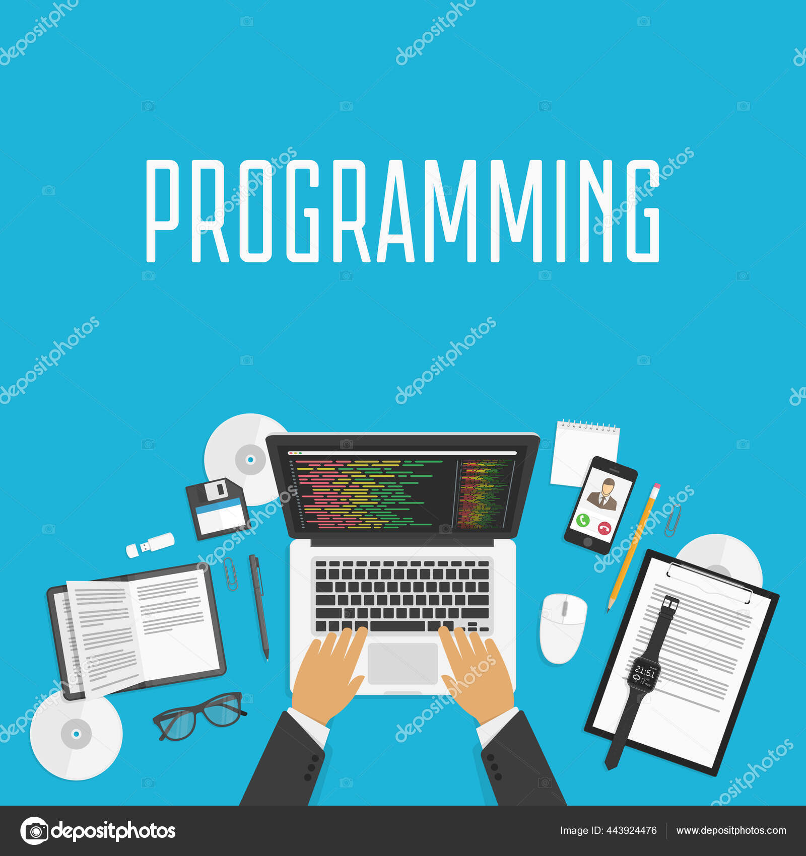 Nápis - programátorské pracoviště. Stock Vektor od ©art-sonik 443924476