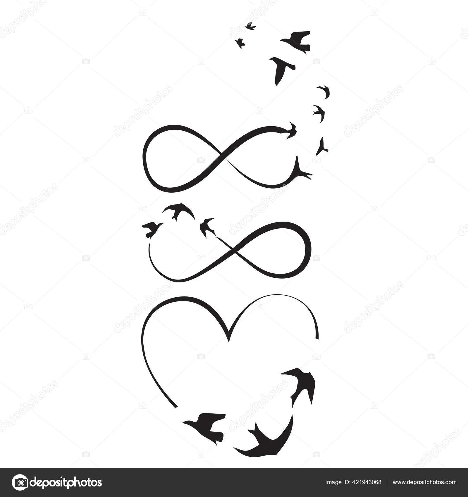 Black Line Heart Infinity Sign Flying Birds Vector Illustration Sign ...