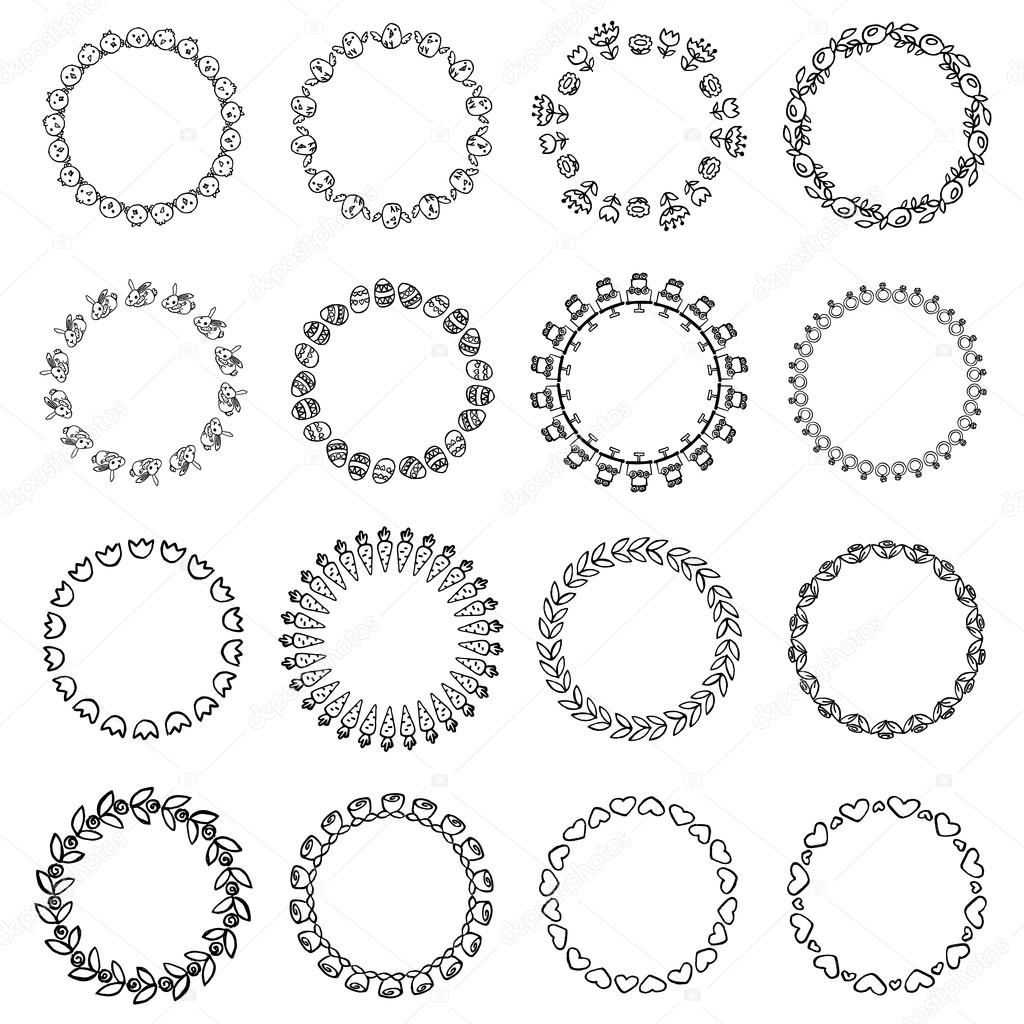 Cadre rond noir et blanc bordure avec doodle fleurs — Image vectorielle ...