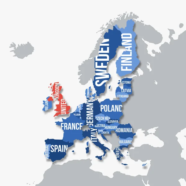 Vector detailed map of Europe with borders and country names. Stock ...