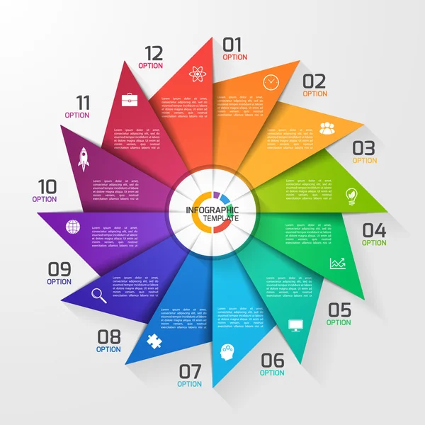 Windmill style circle infographic template for graphs, charts, diagrams. Business, education and ...