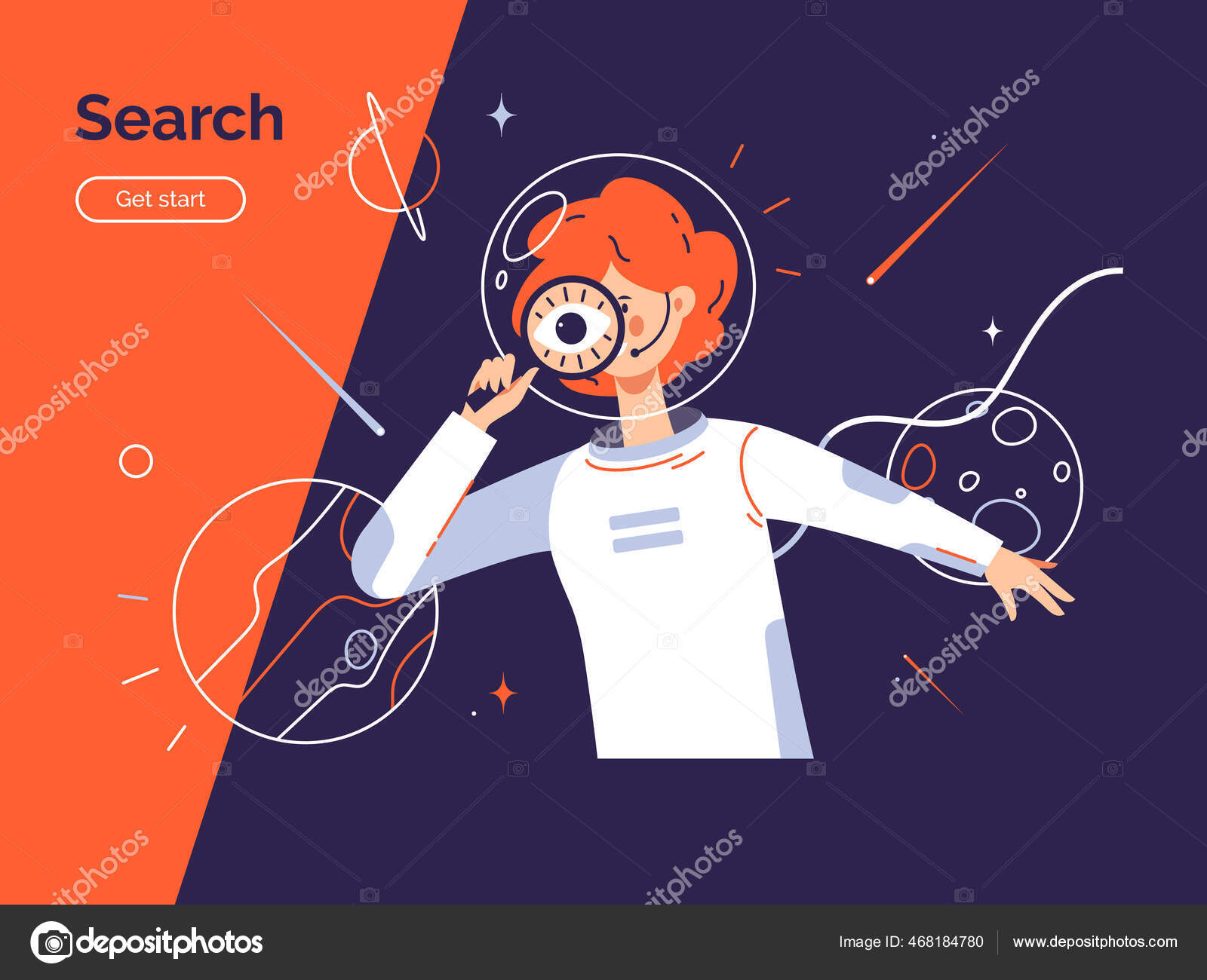 Search concept. Vector illustration depicting a young woman in the ...