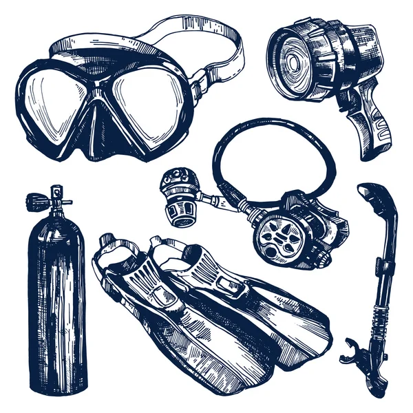 Scuba diving objects sketch — Stock Vector © lhfgraphics #13988177 Scuba diving objects sketch — Stock Vector © lhfgraphics #13988177