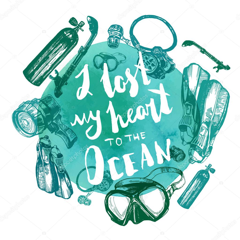 Scuba Diving Equipment Sketch Set. — Stock Vector © Sinna-Nyan #101735070