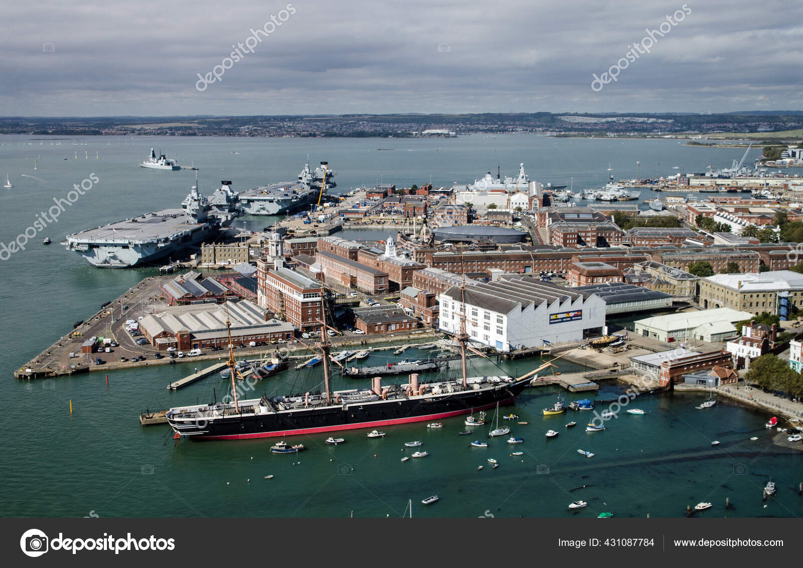 Aerial View Royal Navy Dockyard Portsmouth Hampshire Sunny Summer Day ...