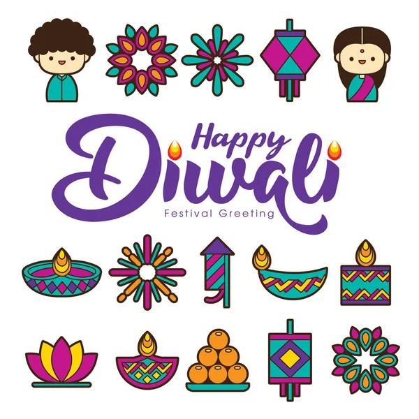Diwali Deepavali Vector Illustration Happy Indian Family Enjoy ...