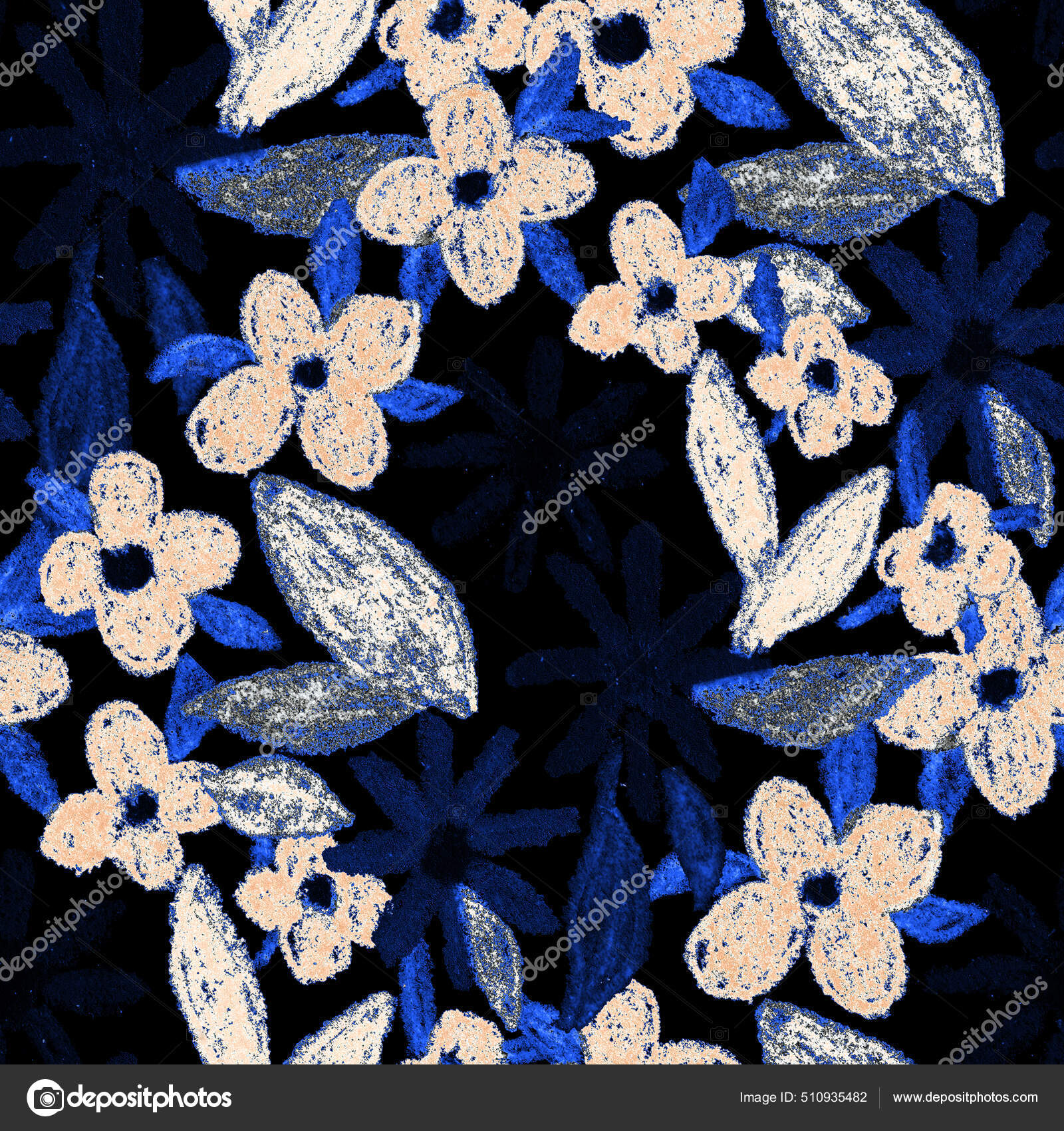 Creative Seamless Pattern Abstract Flowers Drawn Wax Crayons Bright ...