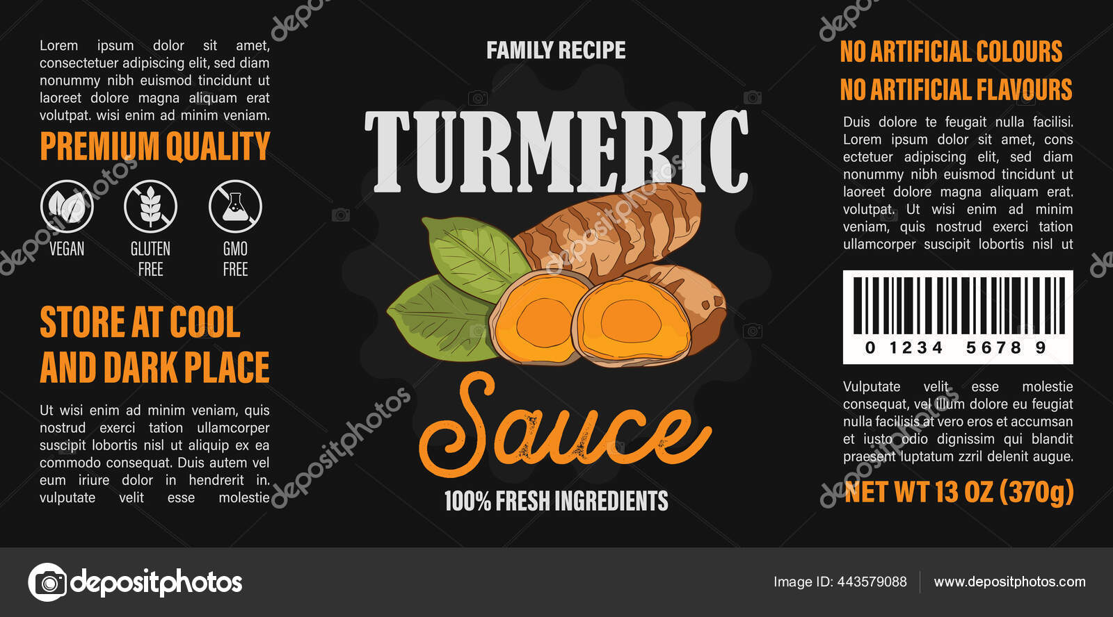 Family Recipe Turmeric Sauce Label Template Abstract Modern Vector ...