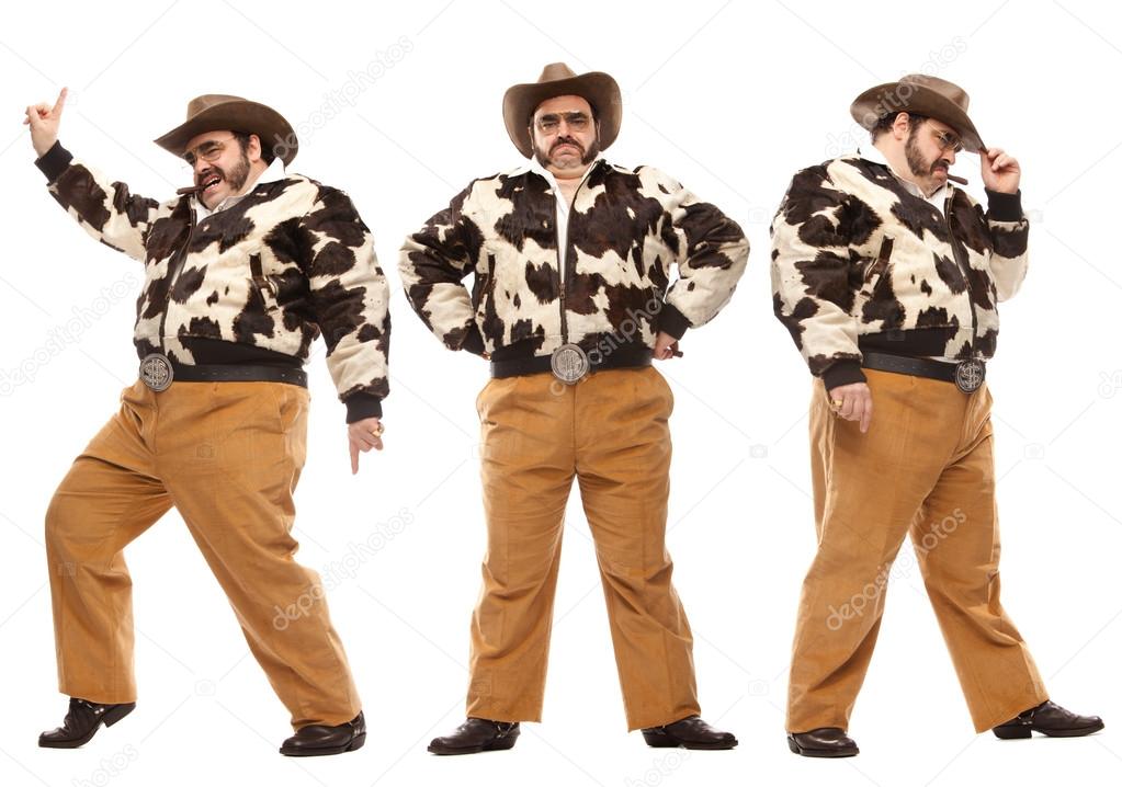 Rich big serious cowboy composition set isolated on white Stock Photo ...