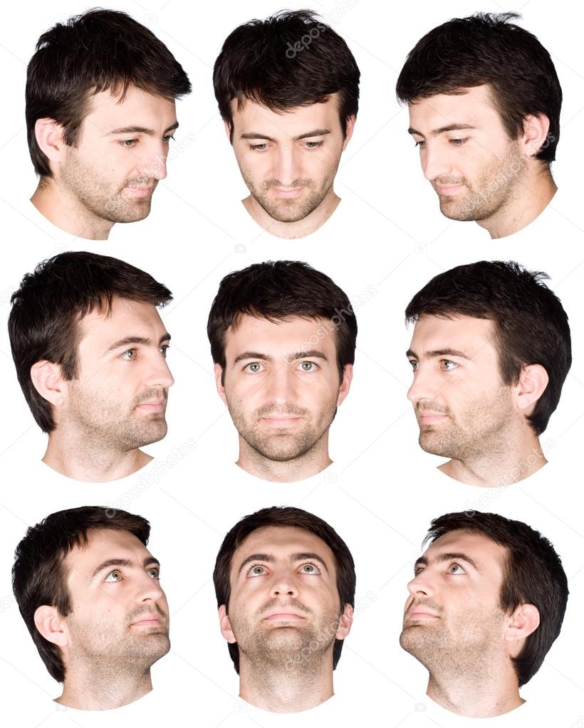 Short hair brunette adult caucasian man collection set of face ...