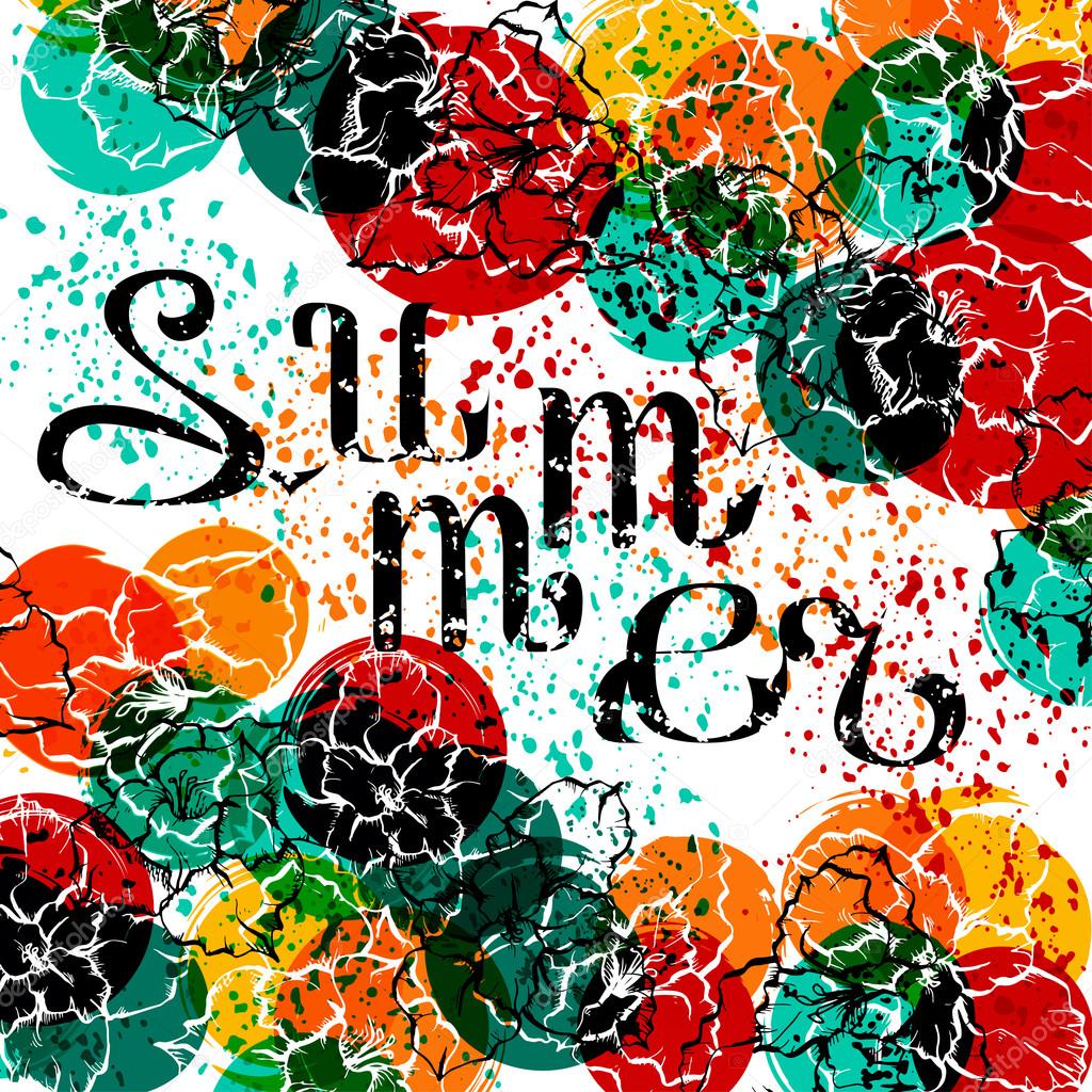 Lettering Summer on background with flowers. Vector banner. Stock ...