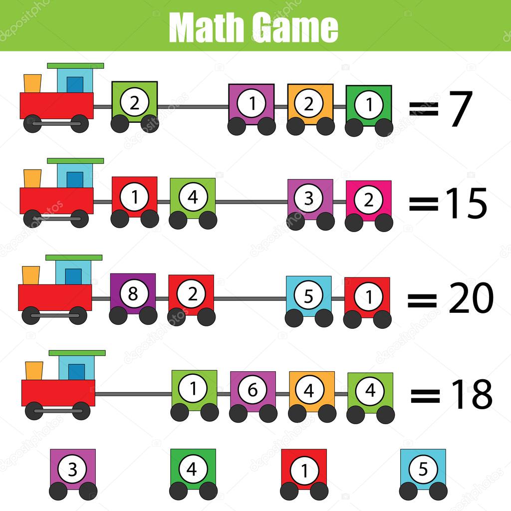 Matemáticas juego educativo para niños. Suma de aprendizaje vector ...