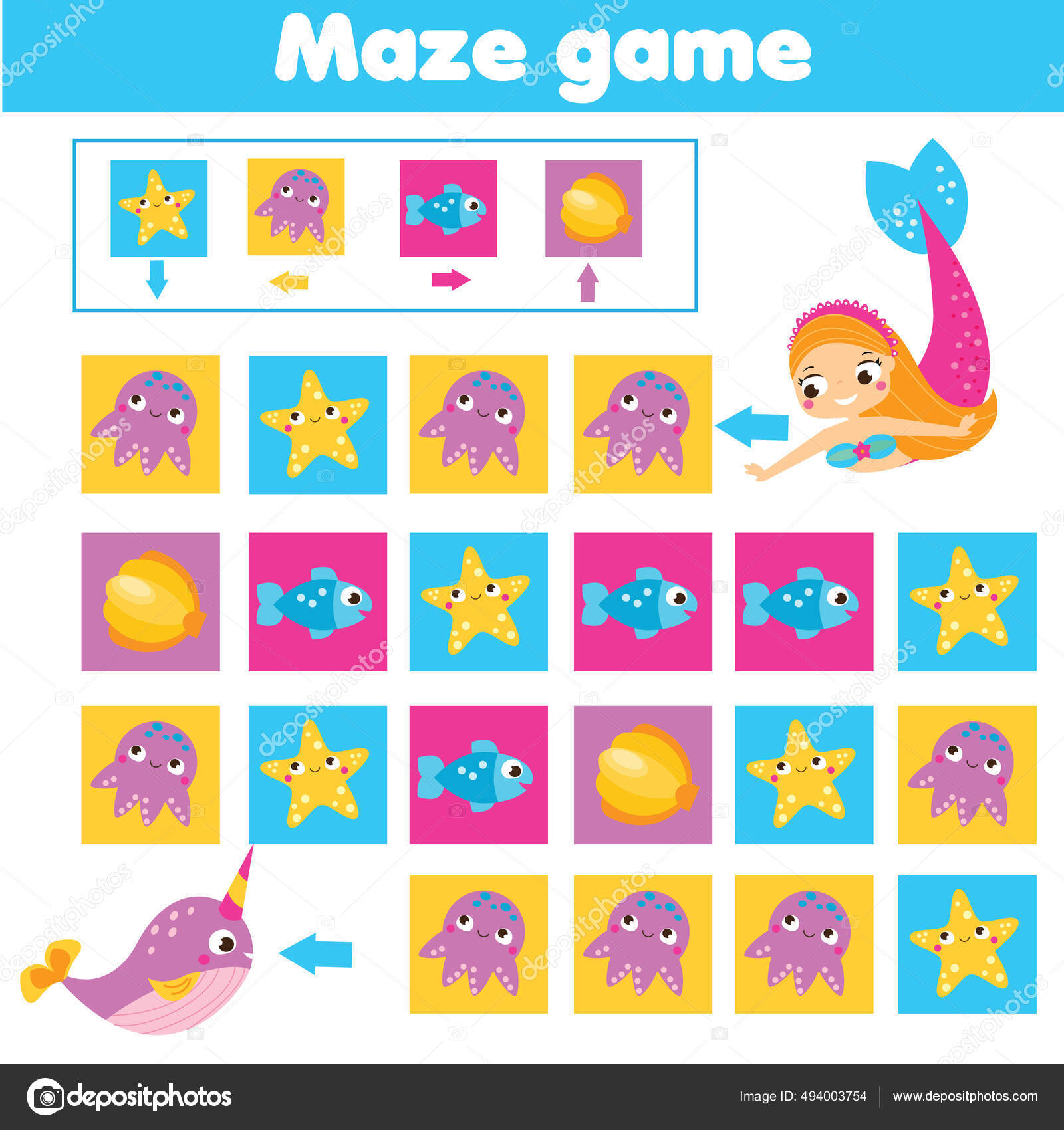 Maze Game Labyrinth Navigation Help Mermaid Find Friend Learning Left ...