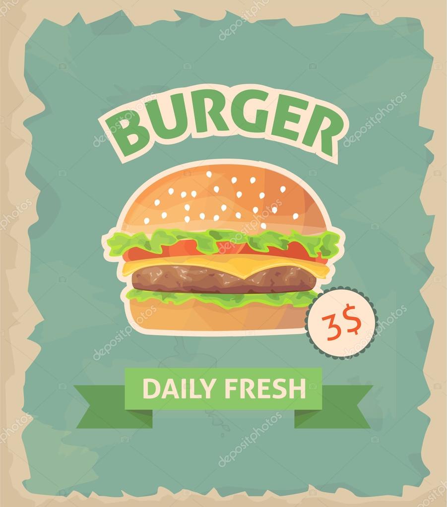 Burger retro poster Stock Vector Image by ©Denis08131.mail.ru #102533352