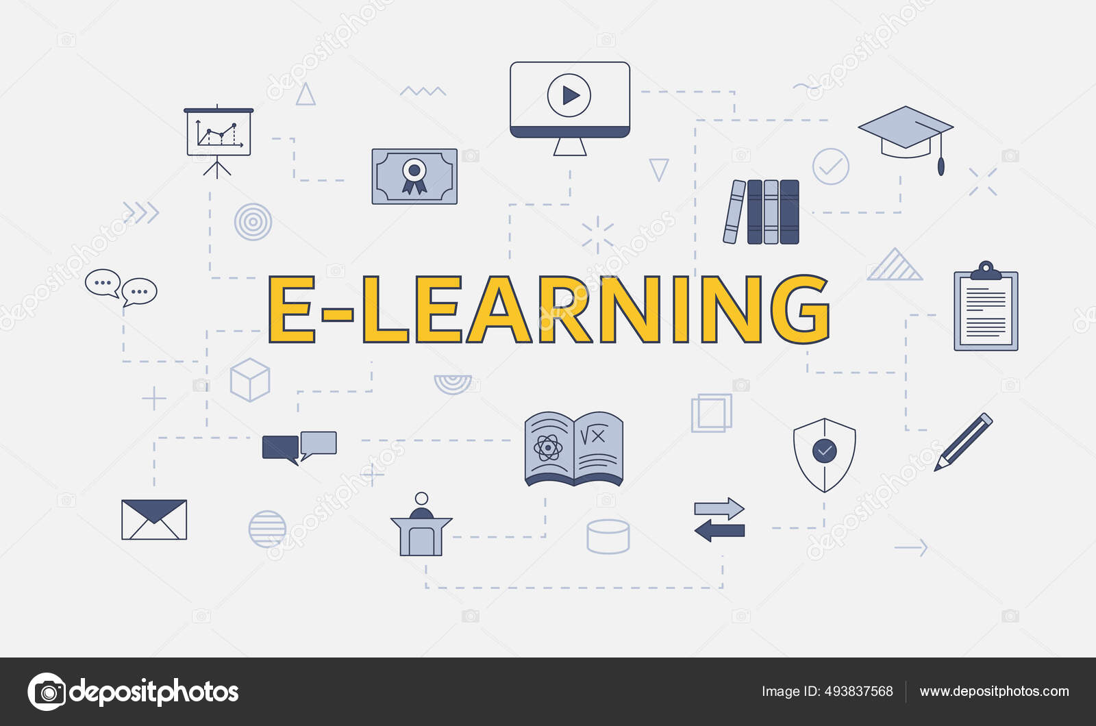 Learning Concept Icon Set Big Word Text Center Vector Illustration ...