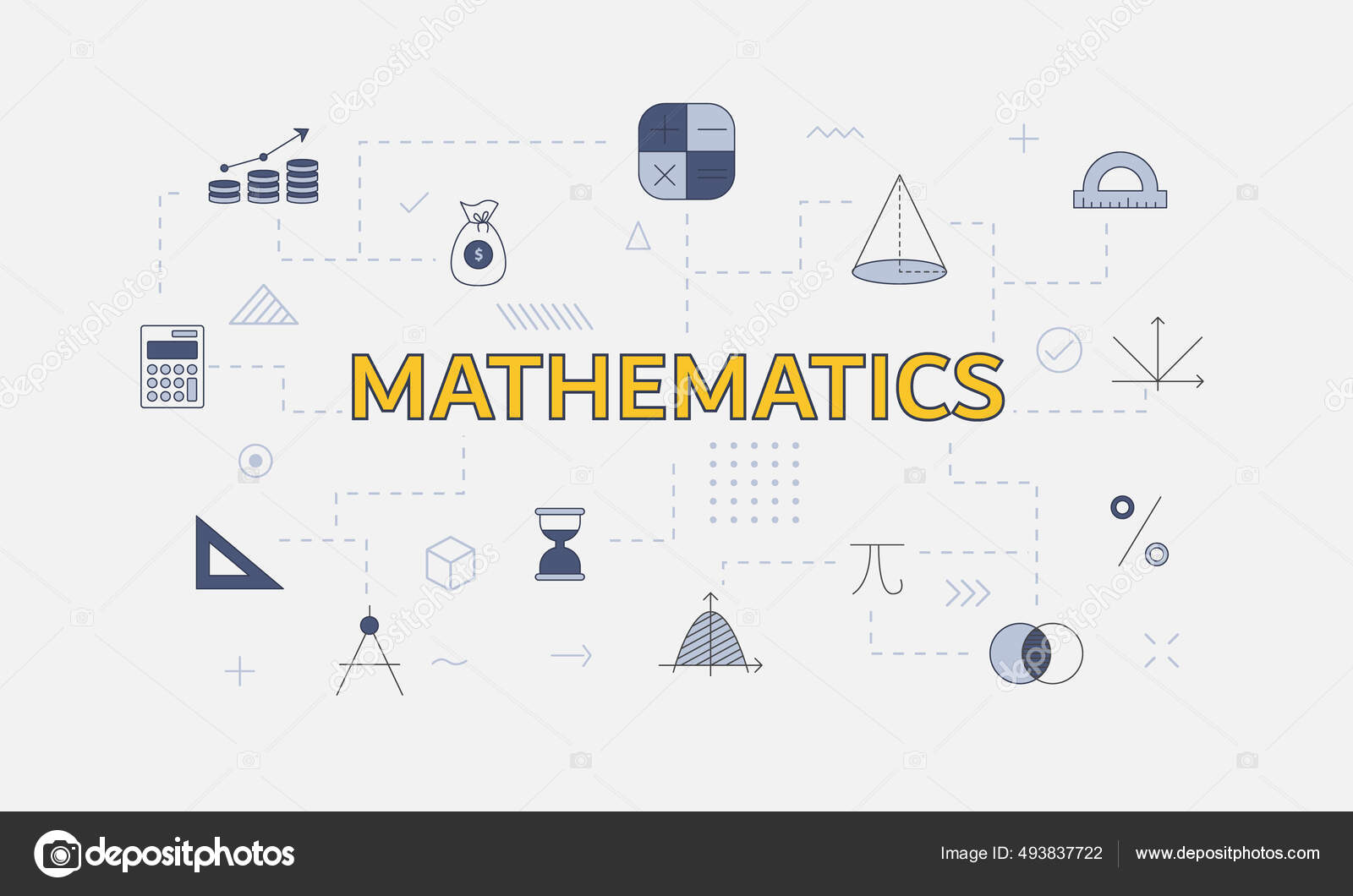 Mathematics Concept Icon Set Big Word Text Center Vector Illustration ...