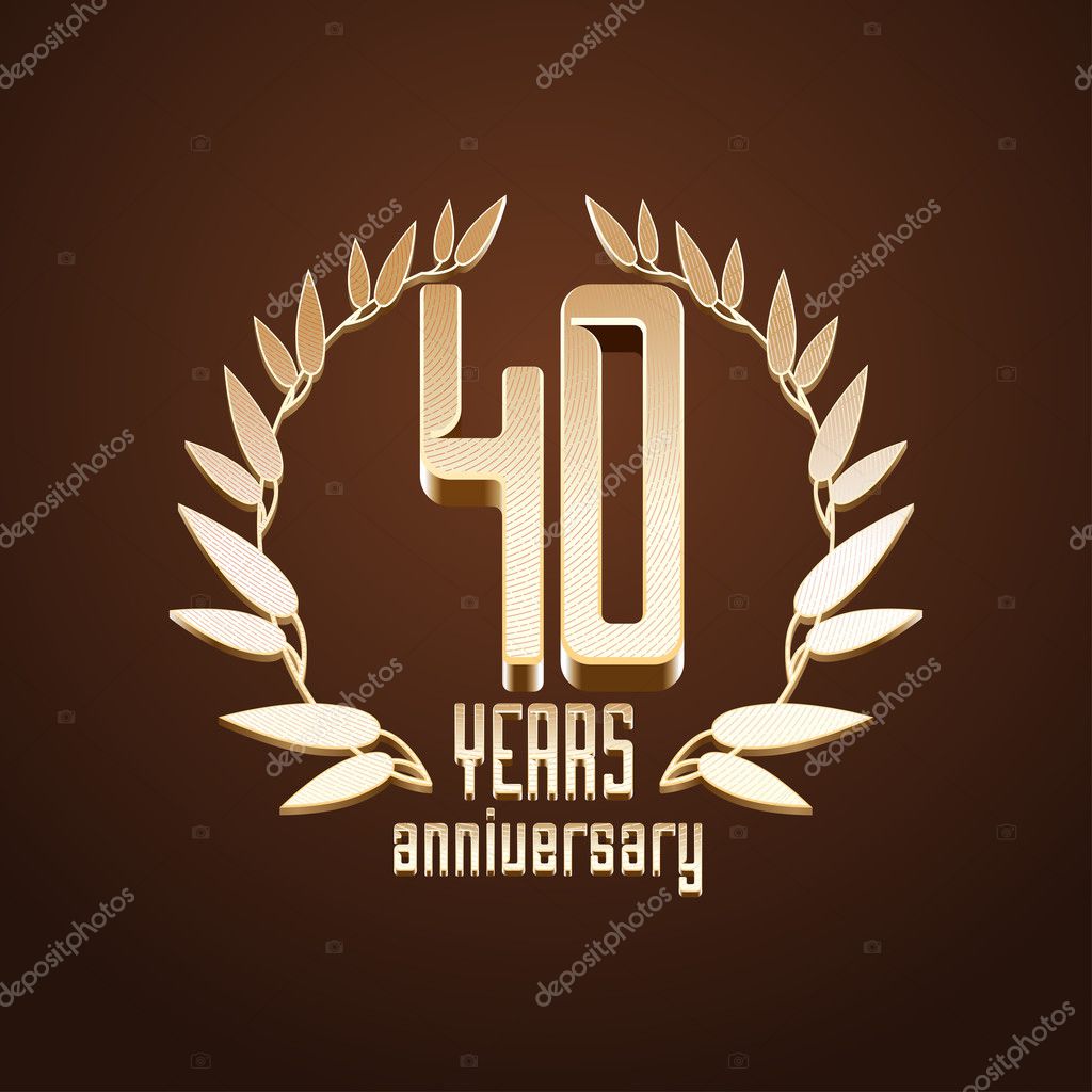 40 years anniversary vector logo sign, emblem, symbol with gold branch ...