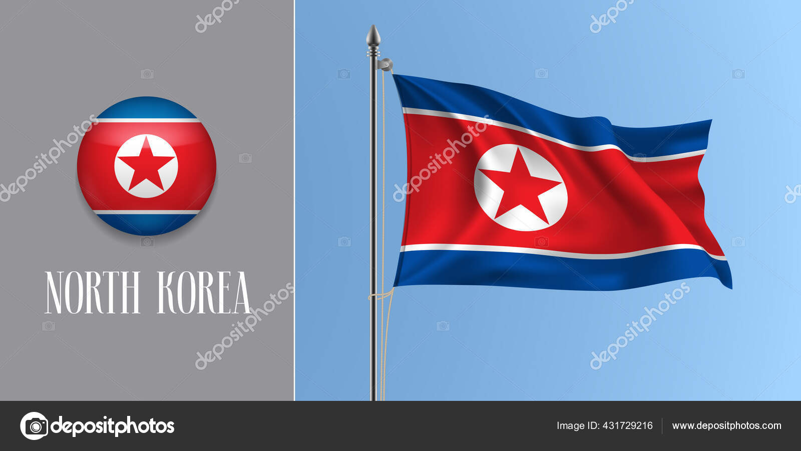 North Korea Flag Round