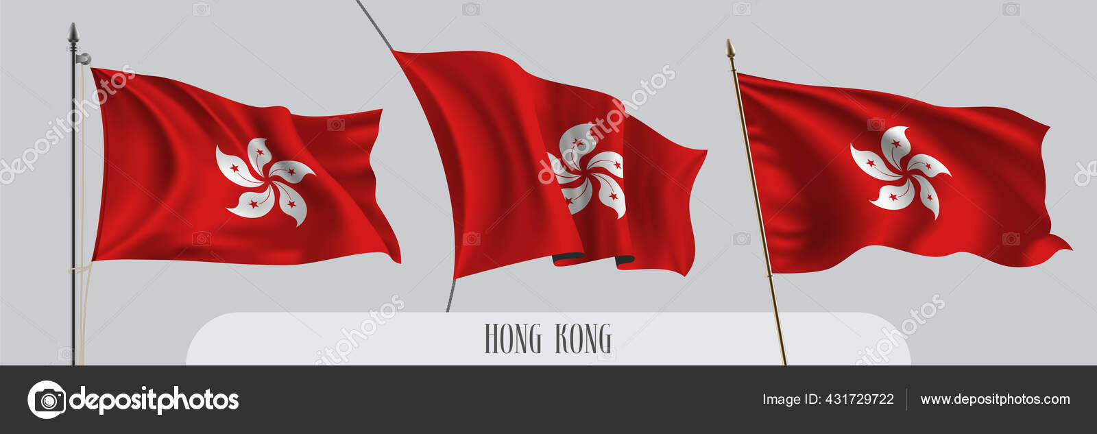 Set Hong Kong Waving Flag Isolated Background Vector Illustration Red ...