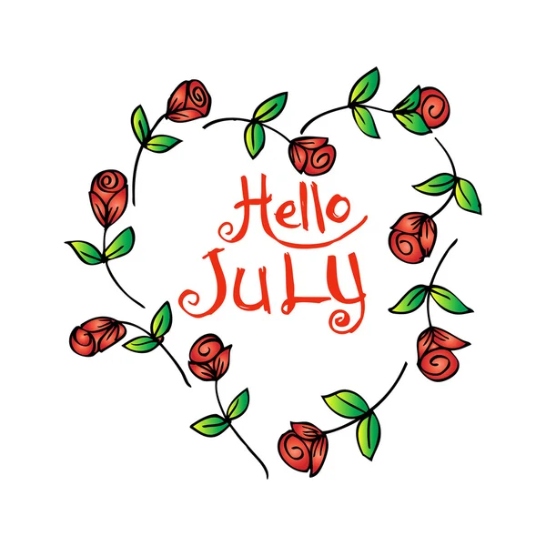 Hello july vector wreath rose flower — Stock Photo © Handini #113407352