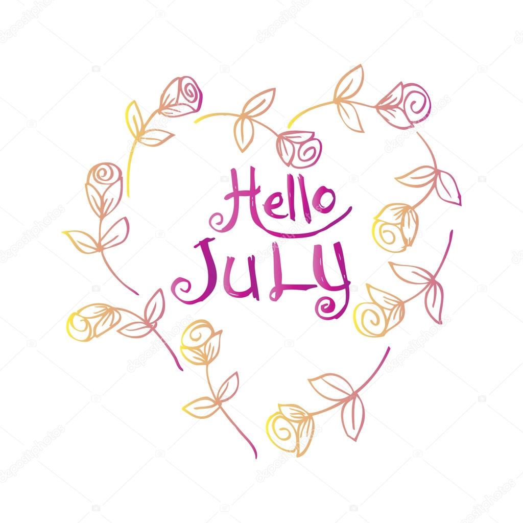Hello july vector wreath rose flower — Stock Photo © Handini #113407352
