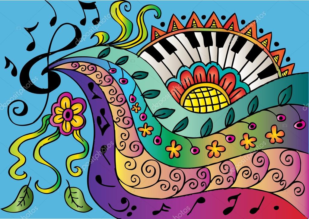 Music with floral background. Hand drawing illustration. Stock ...