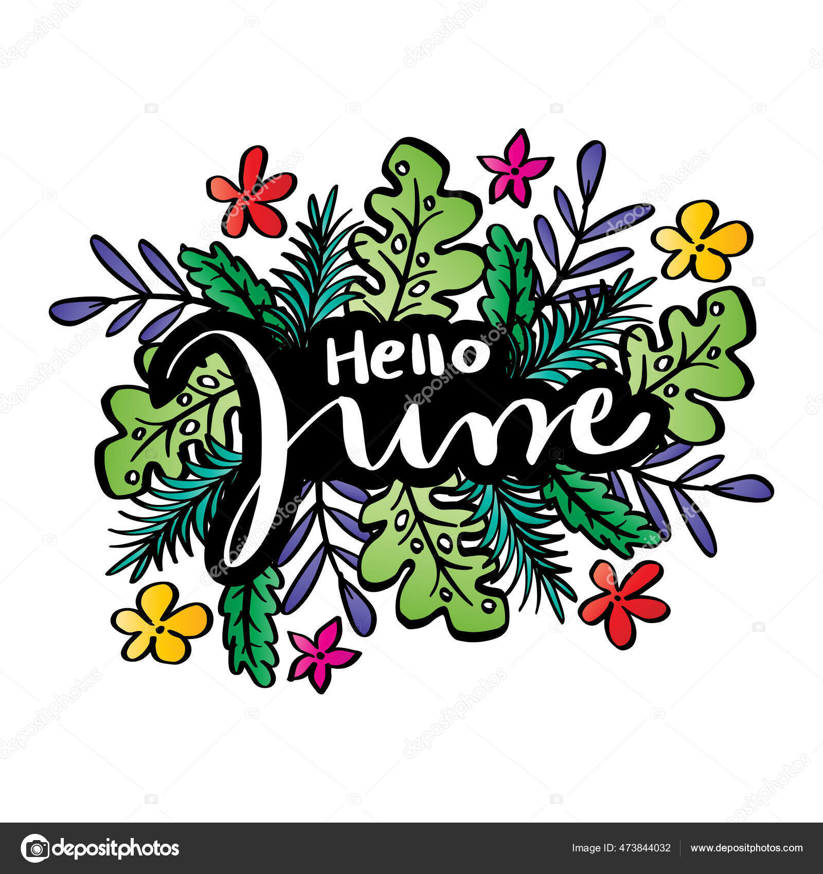 Hola Junio Letras Mano Tarjeta Felicitación Vector de stock #473844032 ...