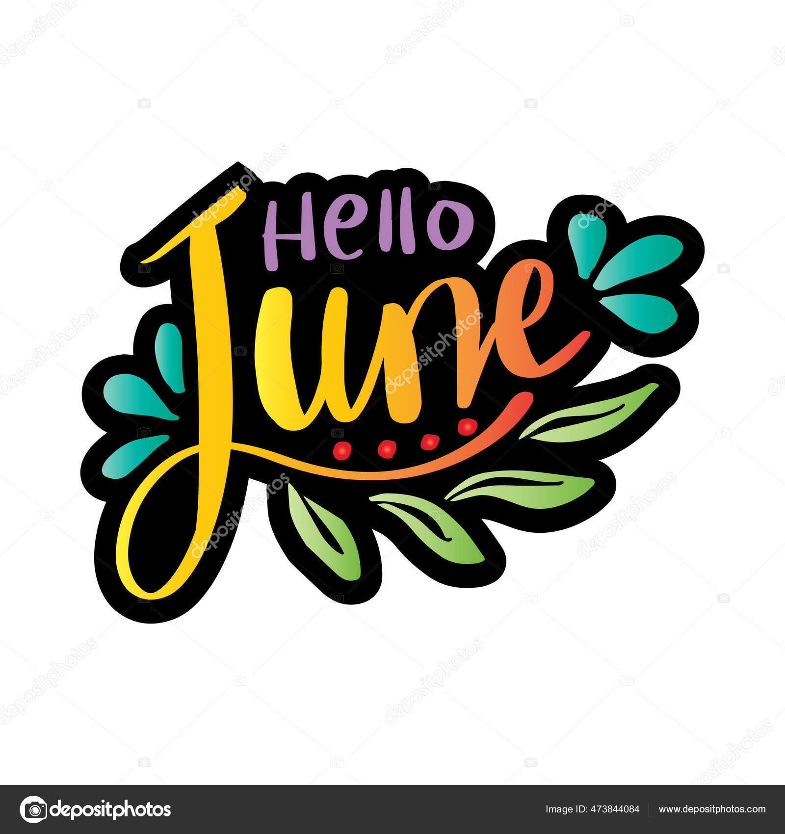 Hola Junio Letras Mano Tarjeta Felicitación Vector de stock por ...