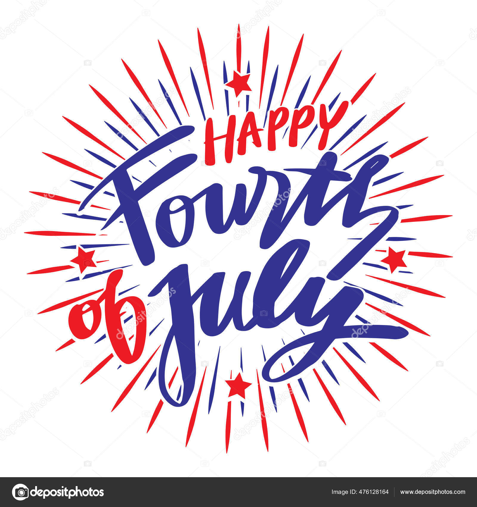 Fourth July Hand Lettering Inscription Sunburst United States National ...