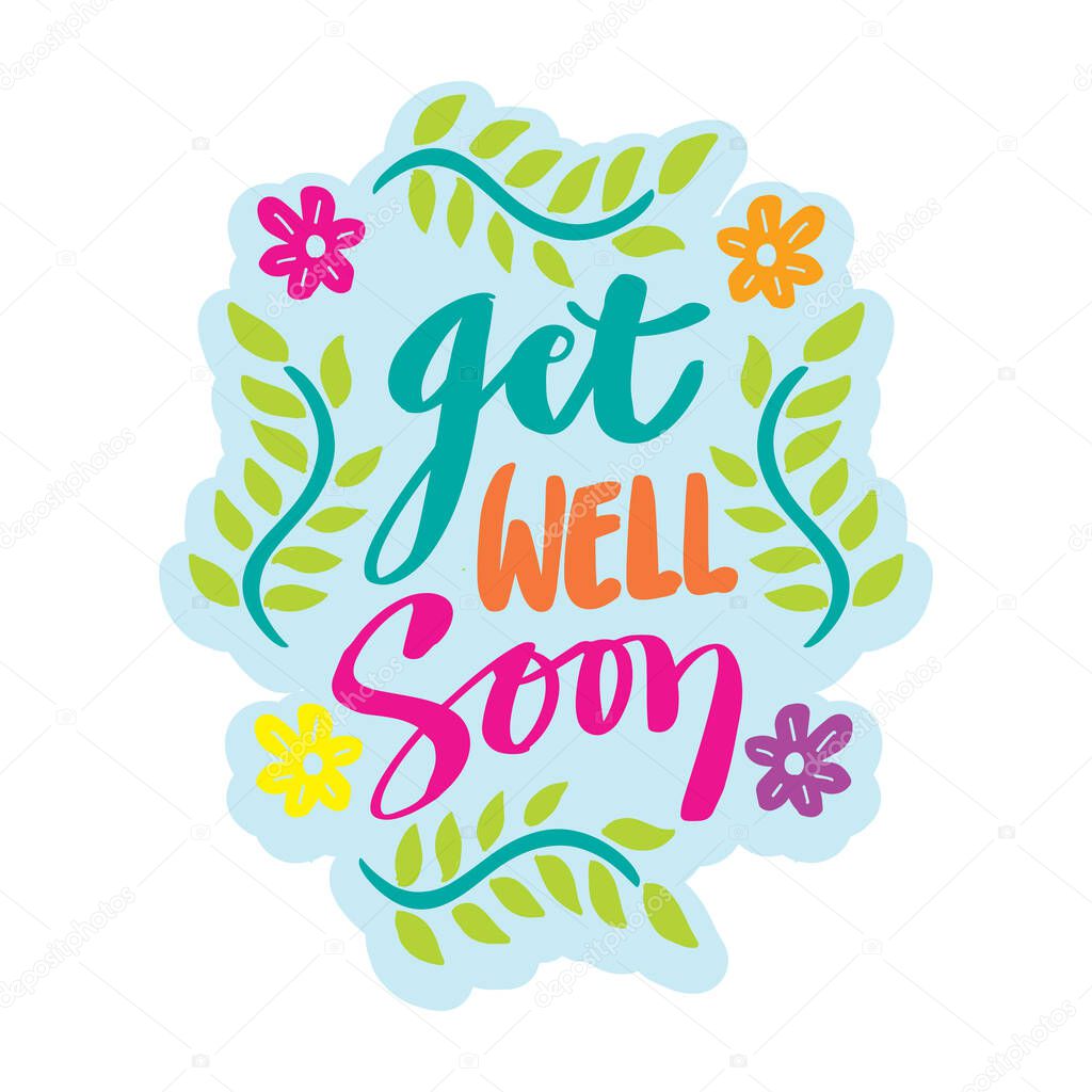 Ponte bien pronto con las letras de las manos. concepto de tarjeta de ...