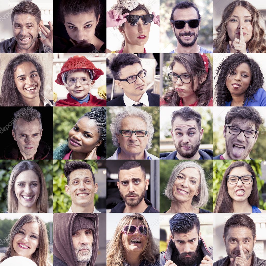 Composition Human Faces Funny Expressions Vintage Color Filtered Look ...