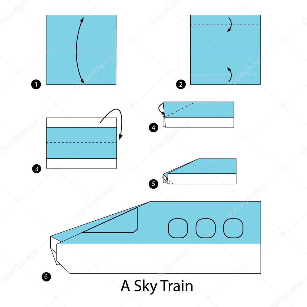 Instrucciones paso a paso cómo hacer origami A Sky Train . Vector de ...