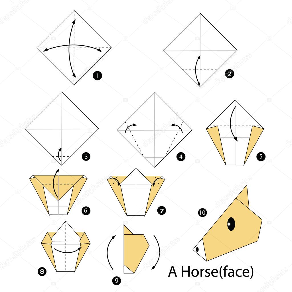 Langkah demi langkah instruksi bagaimana membuat origami A Horse ...