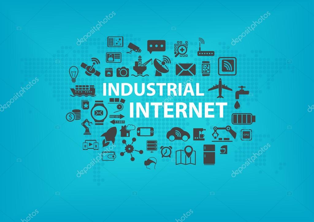 Industrial Internet (IOT) concept with world map and icons of connected ... Industrial Internet (IOT) concept with world map and icons of connected ...