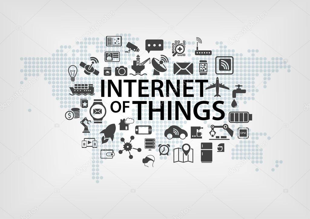 Internet of things (IOT) concept with world map and connected devices ...