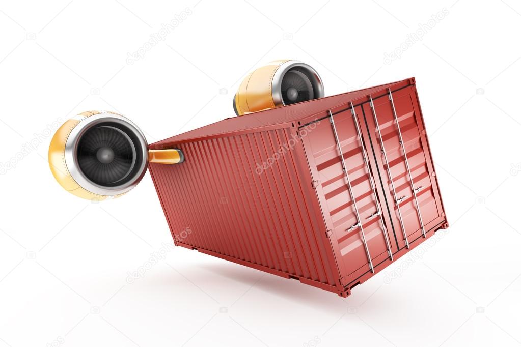 El contenedor rojo realiza una entrega rápida sobre un fondo blanco ...