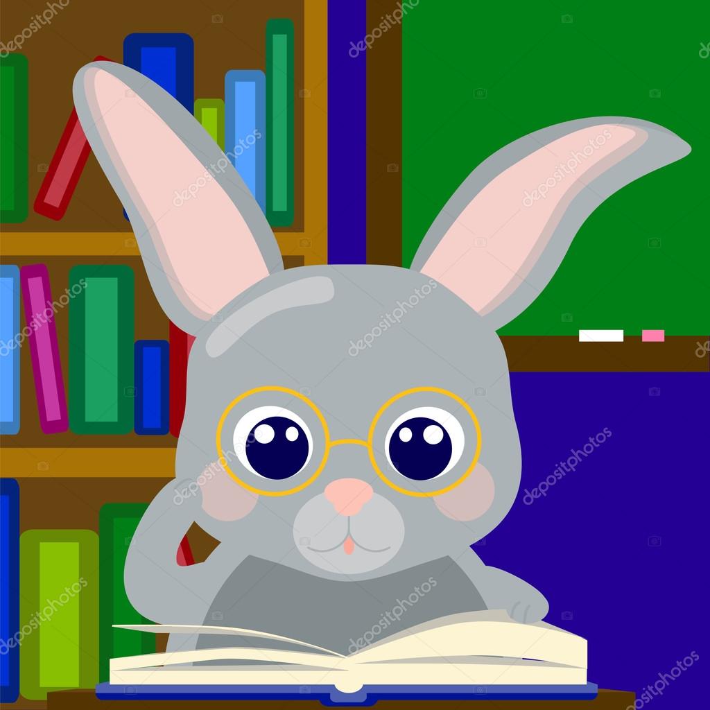 Learning rabbit in glasses, bunny nerd vector illustration — Stock ...