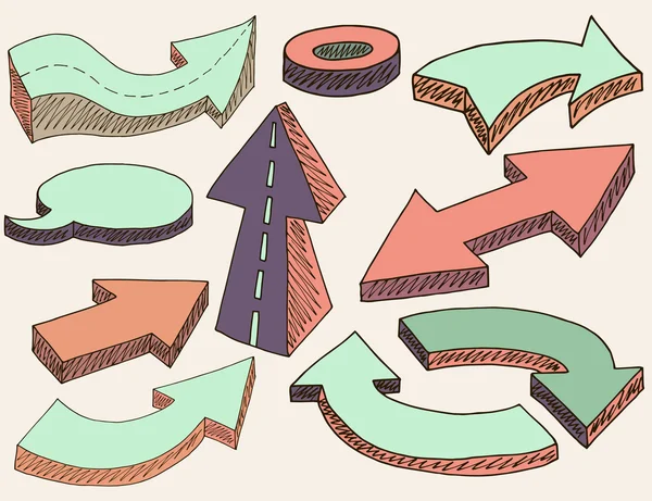 3D arrow color sketchy design elements set vector illustration — Stock ...