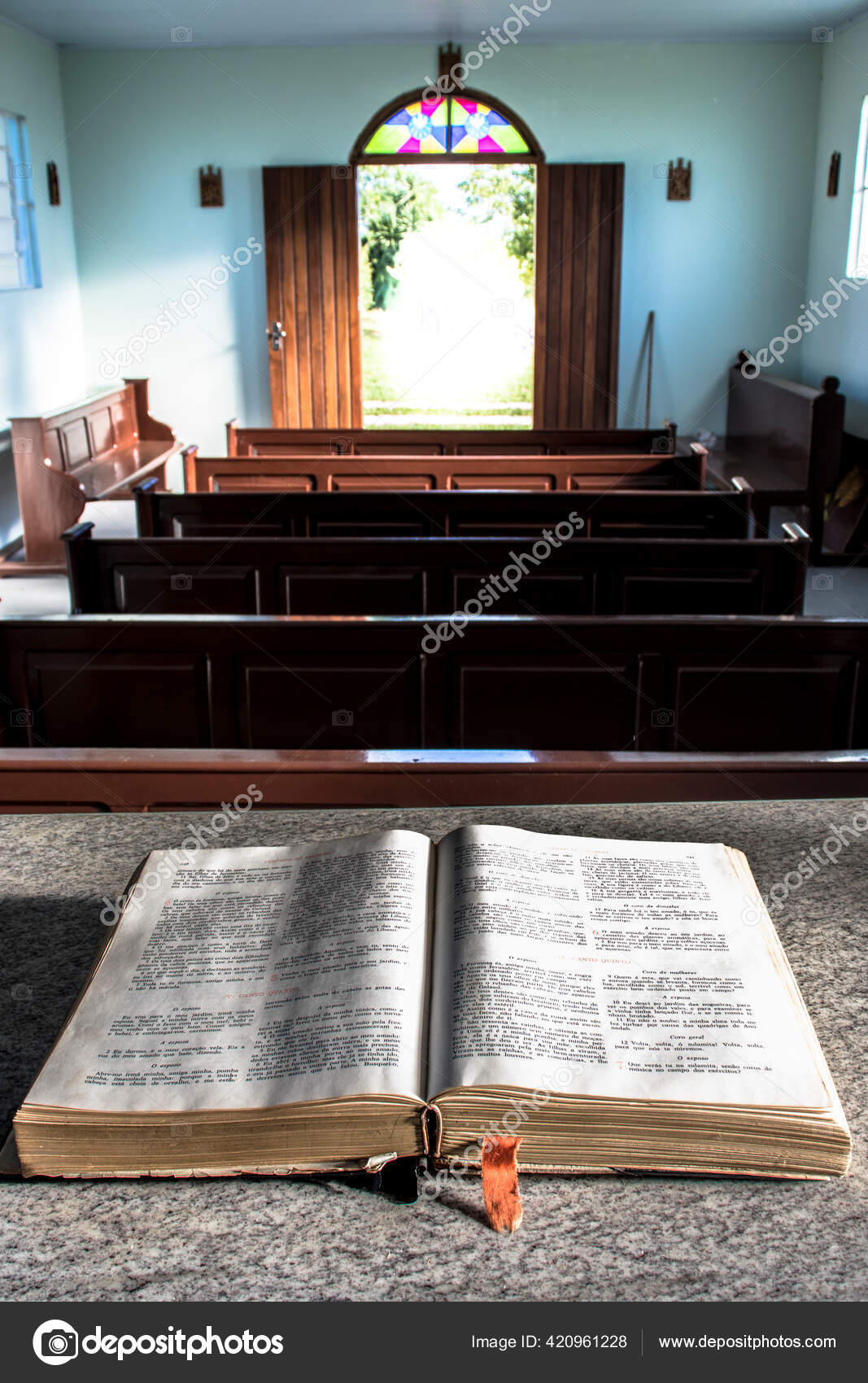 Holy Bible Altar Chapel Brazil — Stock Photo © alfribeiro #420961228